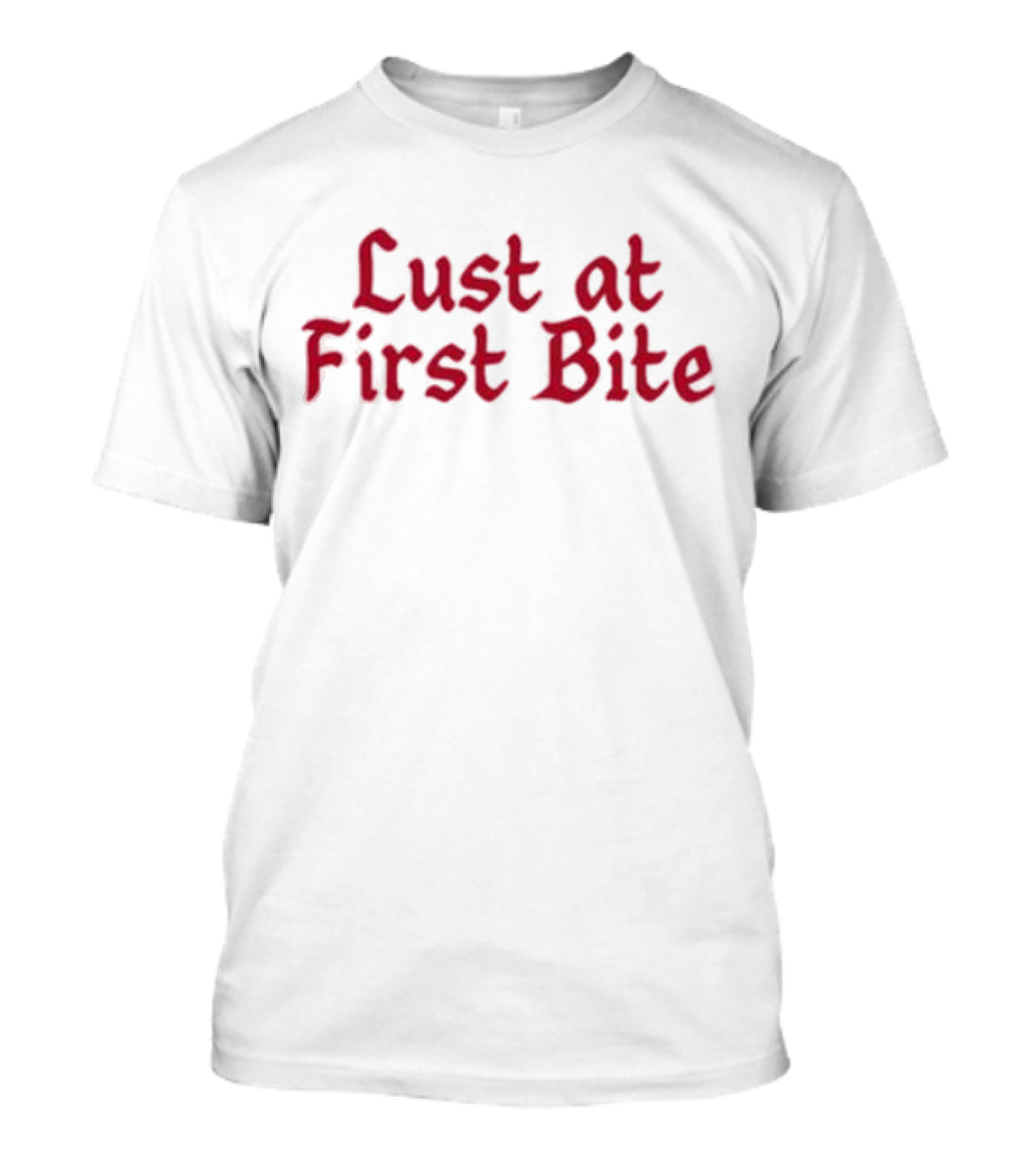 Lust At First Bite Red Gothic Text T-Shirt