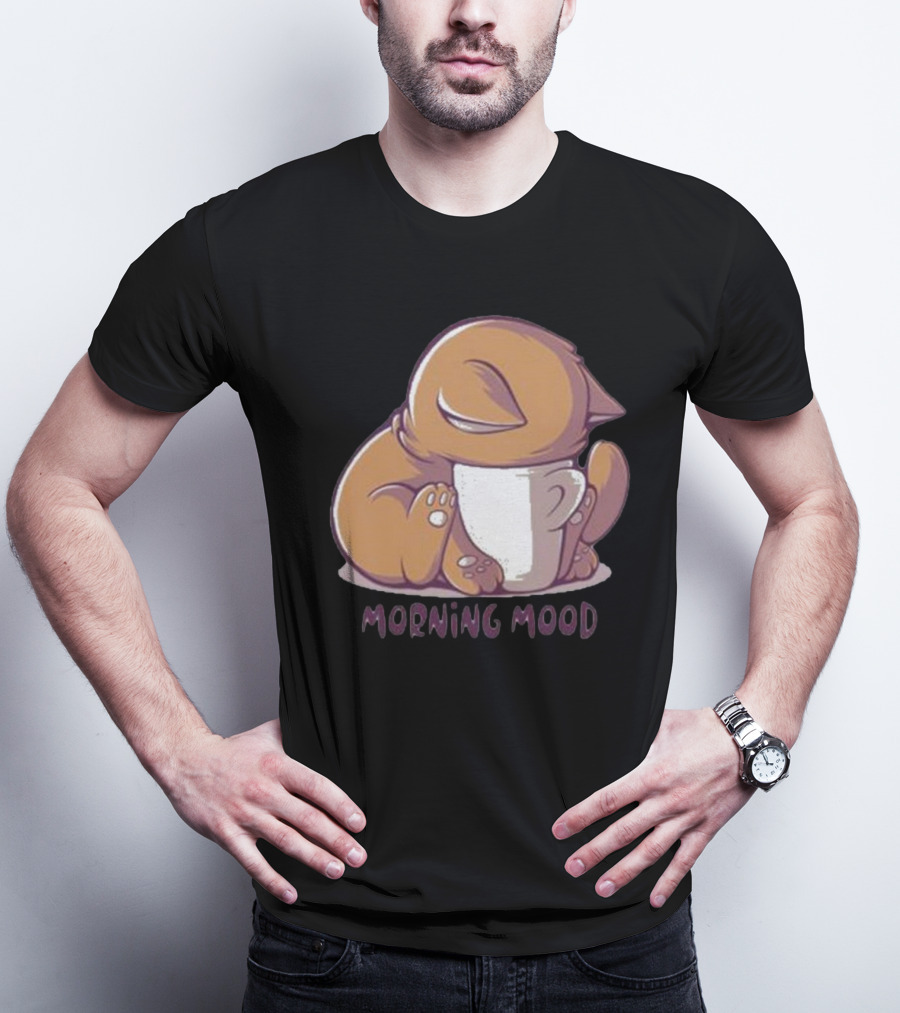 Morning Mood Cute Cat With Cup T-Shirt