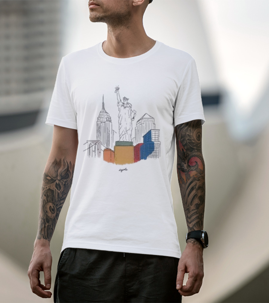Nyc Degods Skyline Statue Colorful Blocks T-Shirt