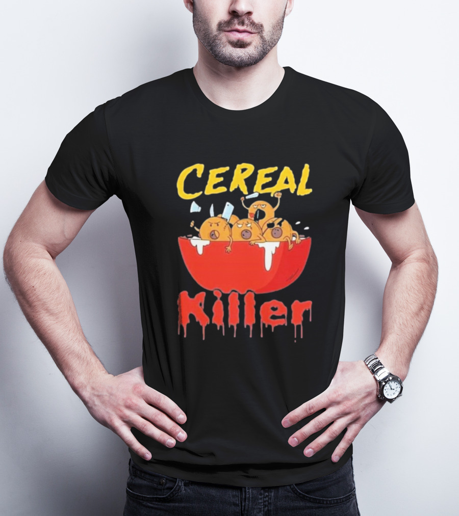 Cereal Killer Funny Cartoon Characters Inside Red Bowl T-Shirt