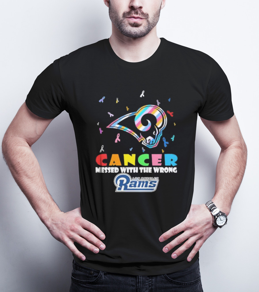 Cancer Messed With The Wrong Los Angeles Rams Multicolor Ribbon T-Shirt
