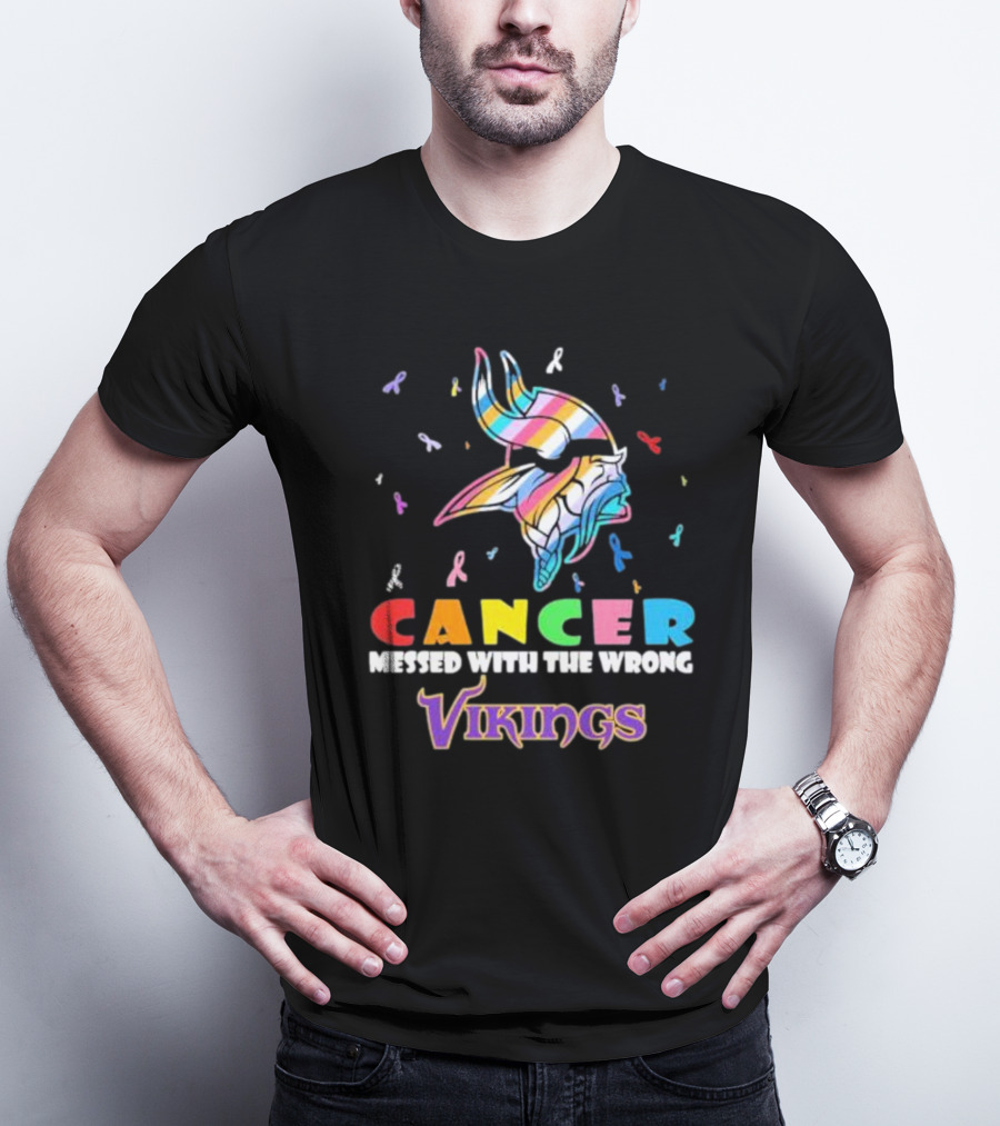 Cancer Messed With The Wrong Vikings Rainbow Ribbon T-Shirt