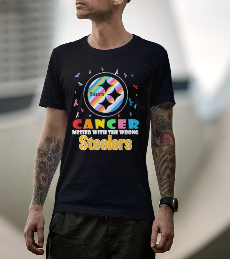 Cancer Messed With The Wrong Pittsburgh Steelers Colorful Ribbons T-Shirt