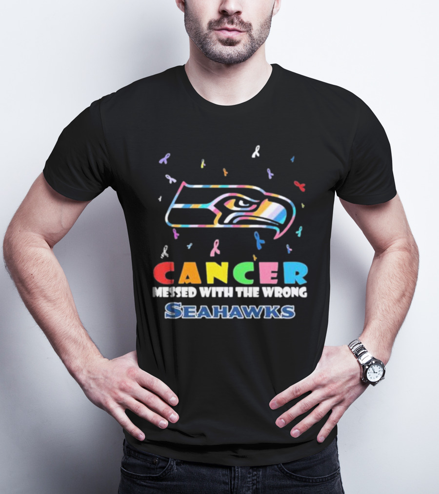 Cancer Messed With The Wrong Seahawks Colorful Ribbon T-Shirt
