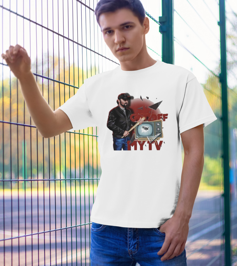 Get Off My TV Baseball Bat Vintage TV Shattered Screen T-Shirt