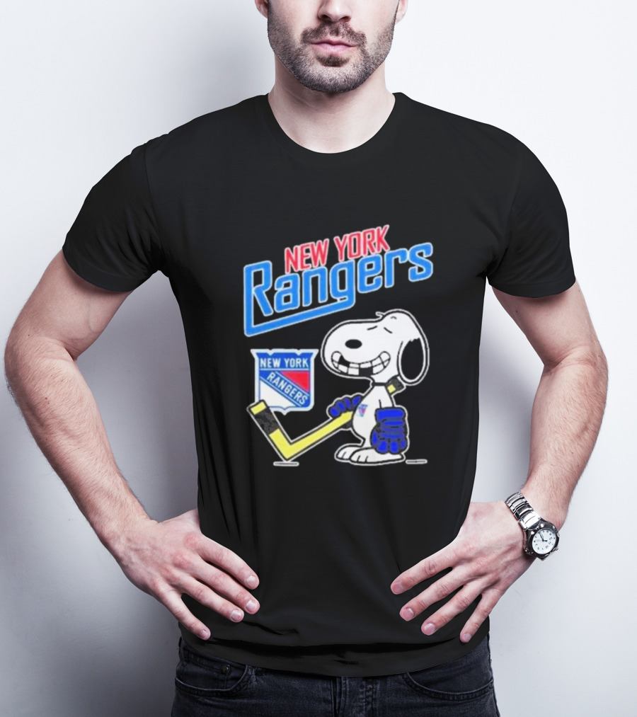 Snoopy Holding Hockey Stick New York Rangers T-Shirt