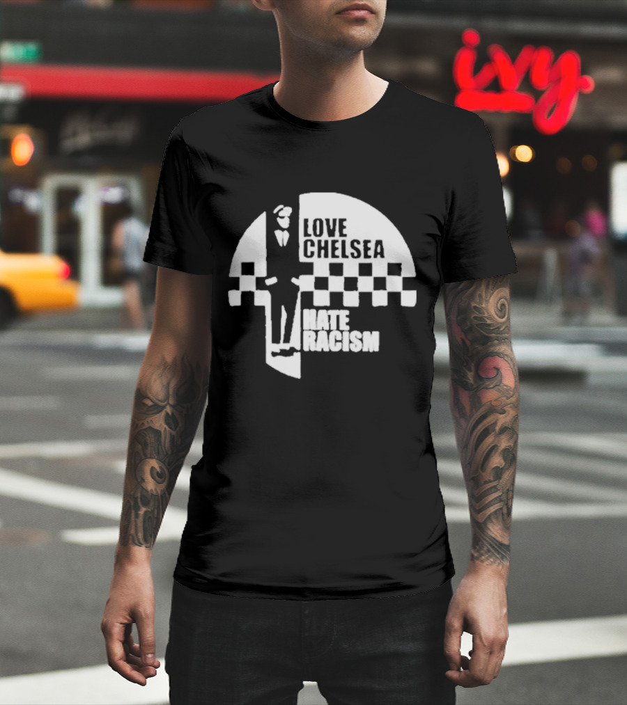 Premium Love Chelsea Hate Racism Checkerboard T-Shirt
