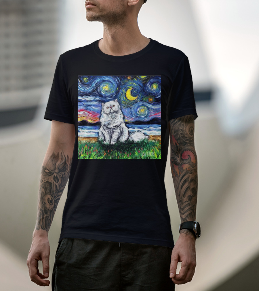 Aja Trier Starry Night Persian Cat Painting T-Shirt