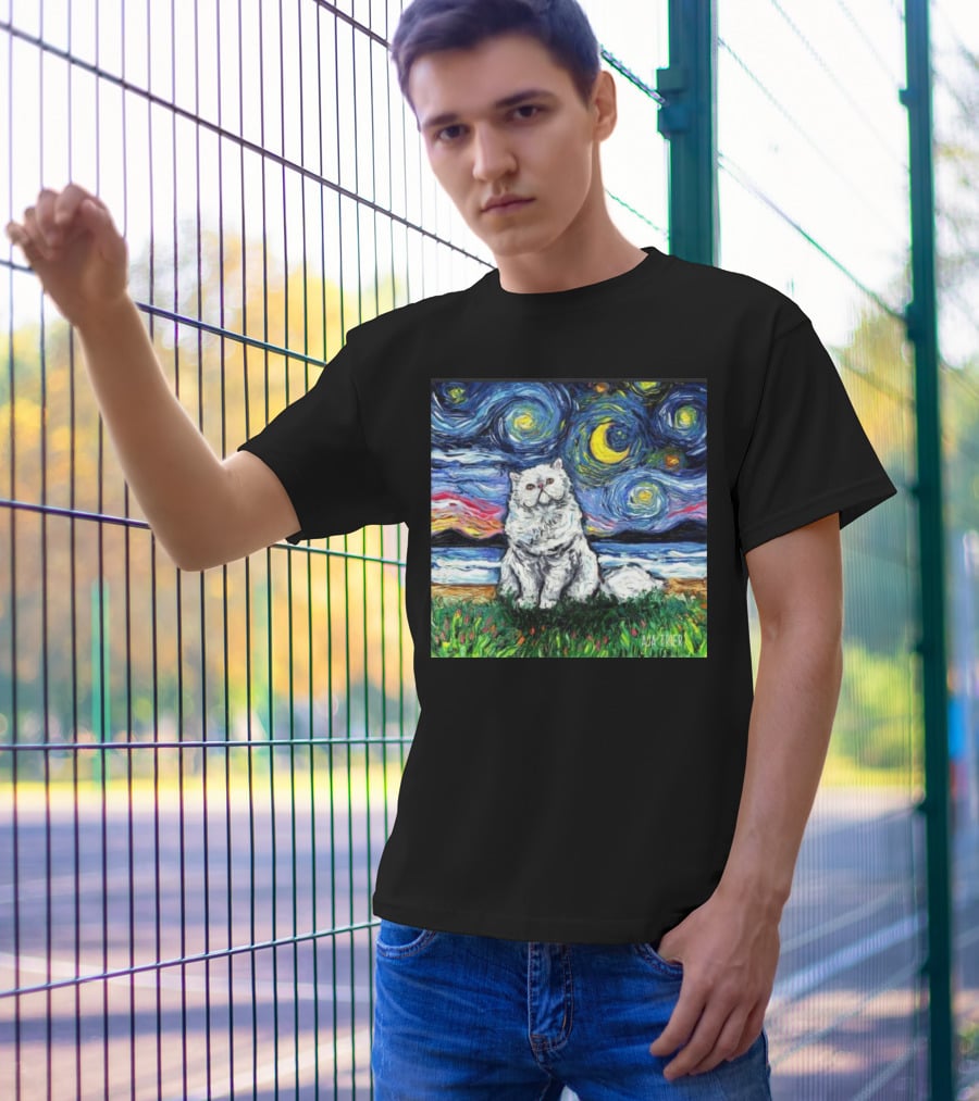 Aja Trier Starry Night Persian Cat Painting T-Shirt