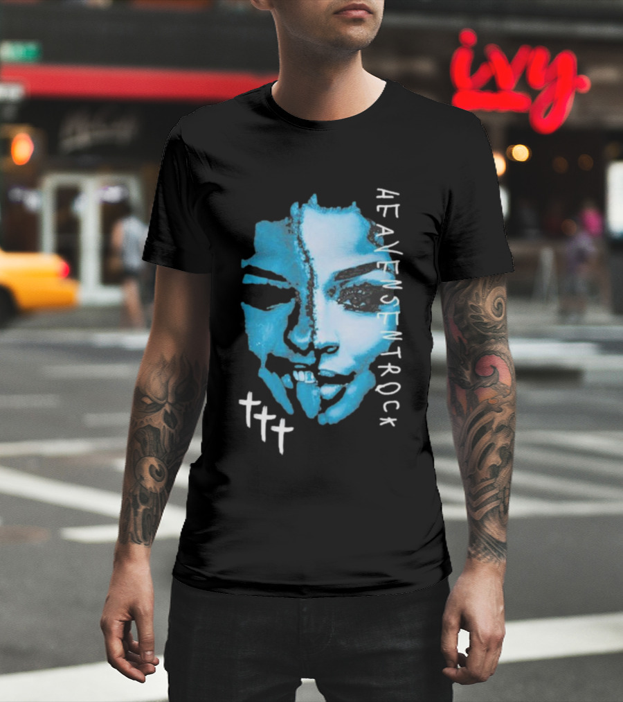 HEAVENSENTROCK Face Blue Art With Cross Symbols T-Shirt