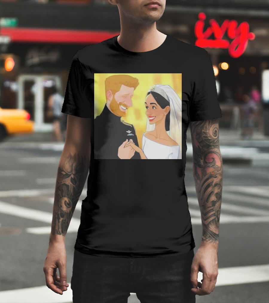 Meghan And Harry Cartoon Wedding T-Shirt