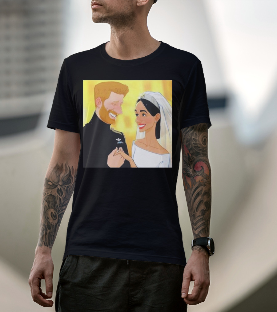 Meghan And Harry Cartoon Wedding T-Shirt