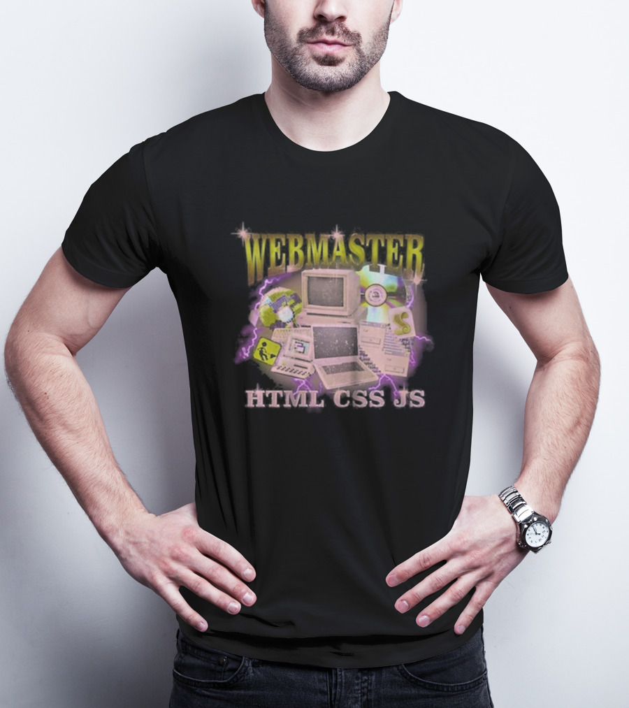 WEBMASTER HTML CSS JS Vintage Computer Graphics Retro Gaming Elements T-Shirt