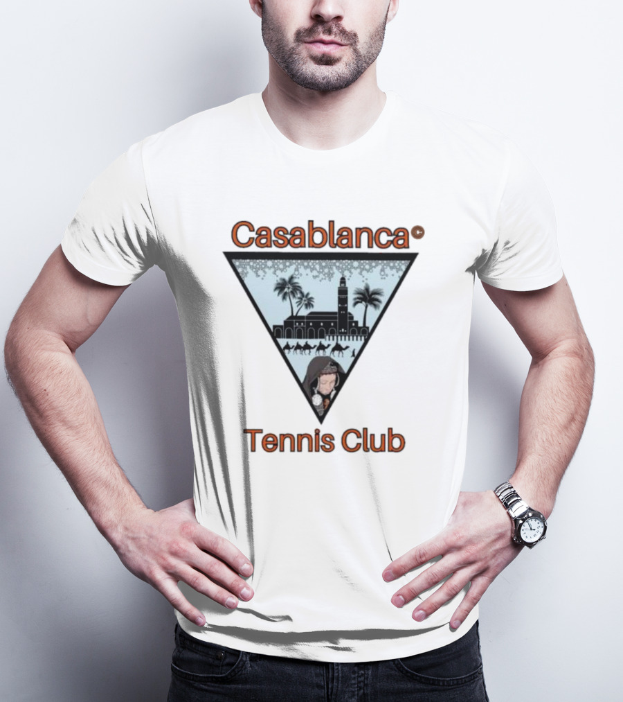 Casablanca Tennis Club Triangle Graphic With Moroccan Skyline And Palms T-Shirt