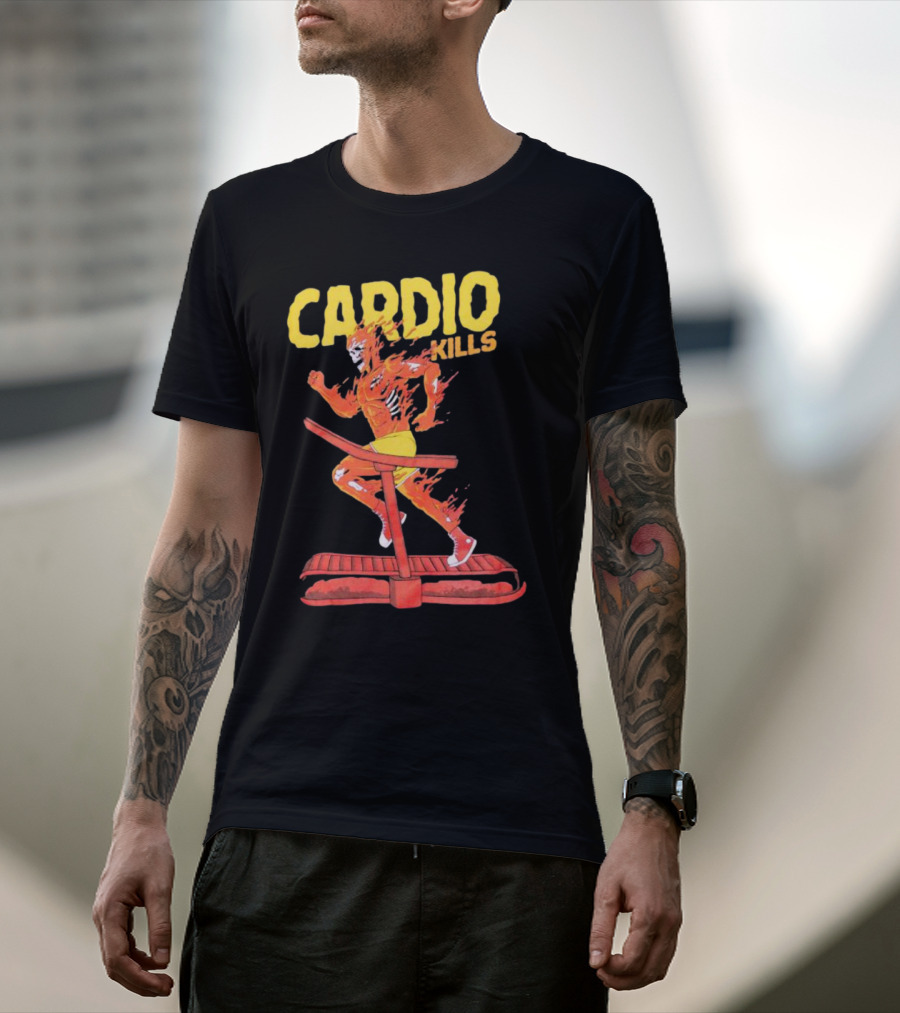 CARDIO KILLS Flaming Runner On Treadmill T-Shirt