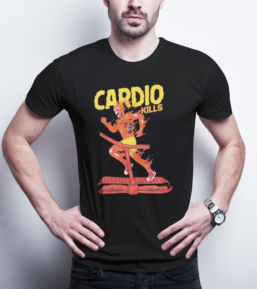 CARDIO KILLS Flaming Runner On Treadmill T-Shirt