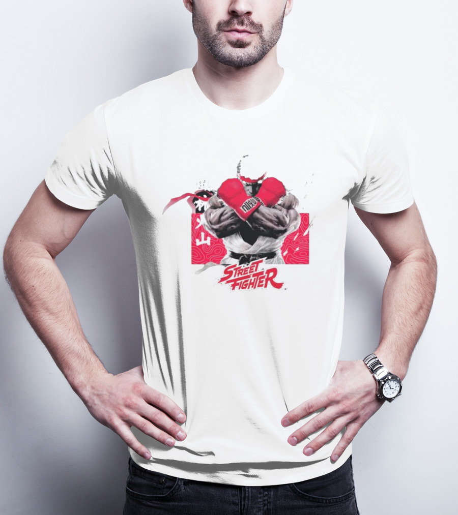 Dim Mak X Street Fighter V Ryu Boxing Glove Pose On Red T-Shirt