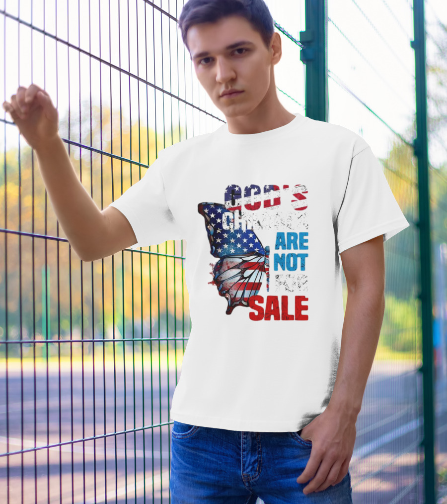 God's Children Are Not For Sale American Flag Butterfly T-Shirt