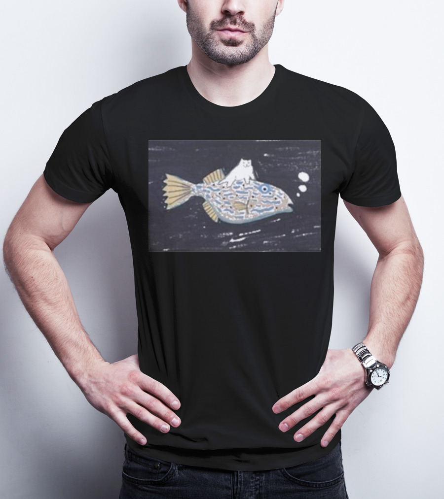 Dawning Crow Deep Sea Travel Cat Riding Fish T-Shirt