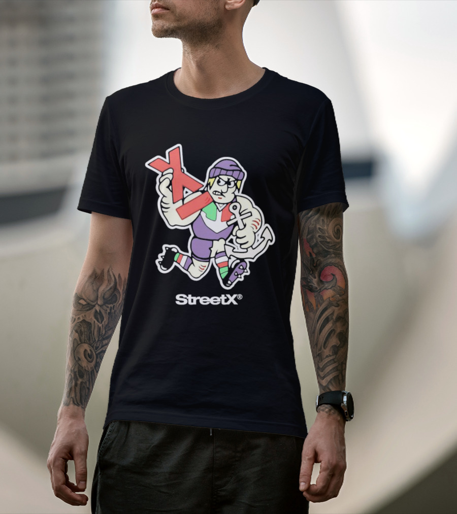 Fremantle Dockers Mens Street X AFL 90s Mascot Character With Anchor And Red X T-Shirt