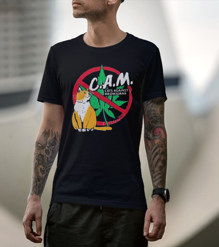 C.A.M. Cats Against Meowijuana Leaf With Tabby T-Shirt