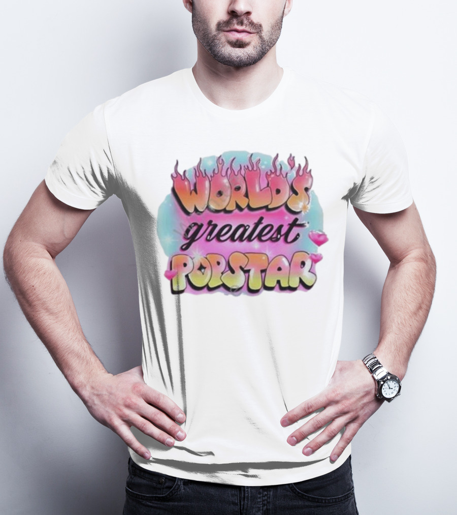 WORLD'S GREATEST POPSTAR Flames And Hearts Retro Vintage Aesthetic T-Shirt