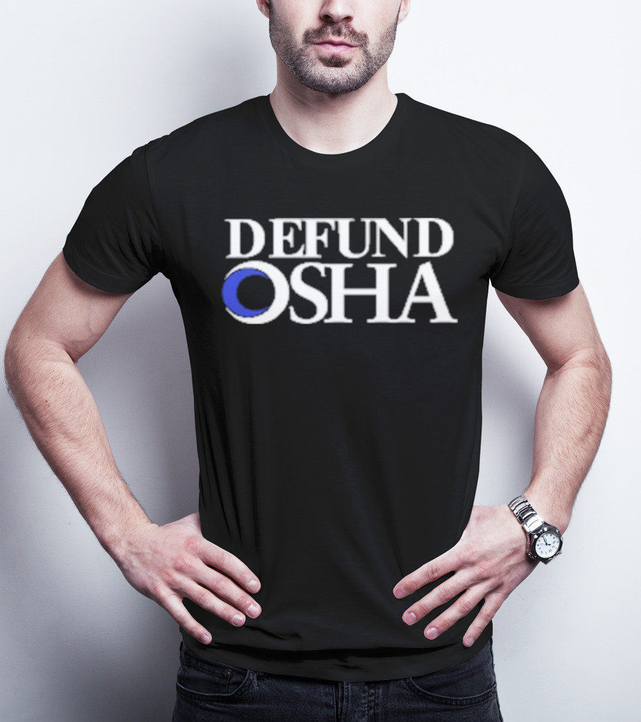 Barelylegal Defund OSHA White Text Blue Circle T-Shirt