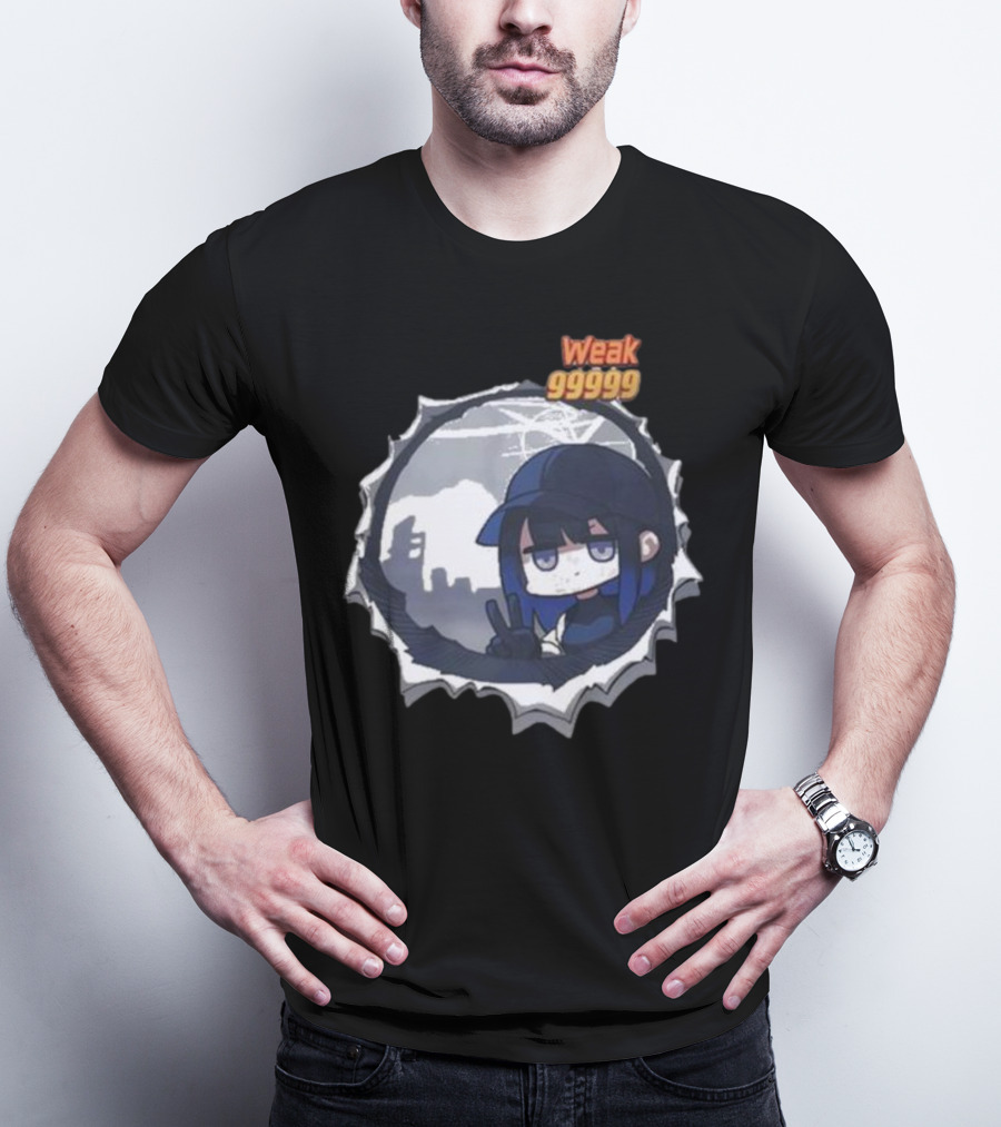 Weak 99999 Manga Anime Peace Sign Character In Dark Urban Scene T-Shirt