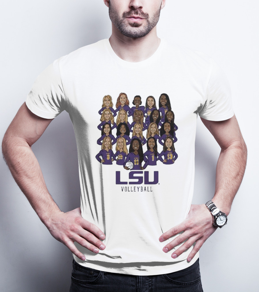 LSU Volleyball Women's Team Caricatures With Volleyball T-Shirt