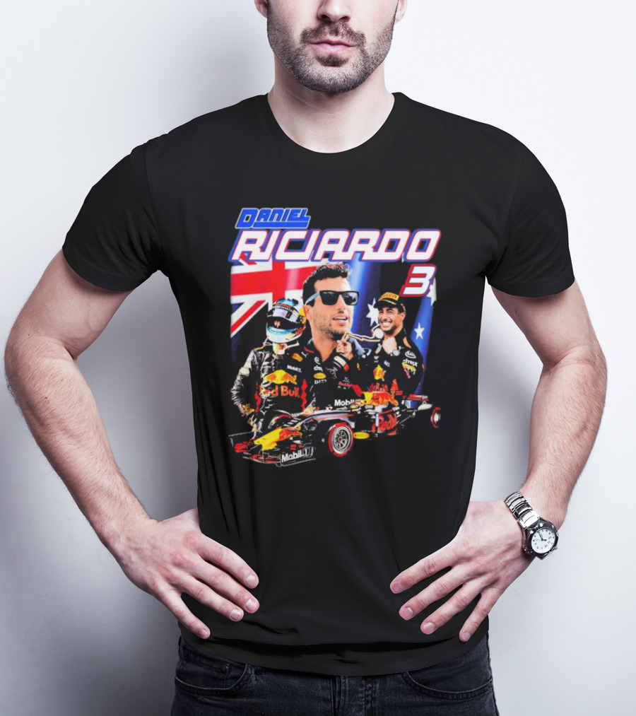Daniel Ricciardo Red Bull Racing 3 With Australian Flag Background T-Shirt
