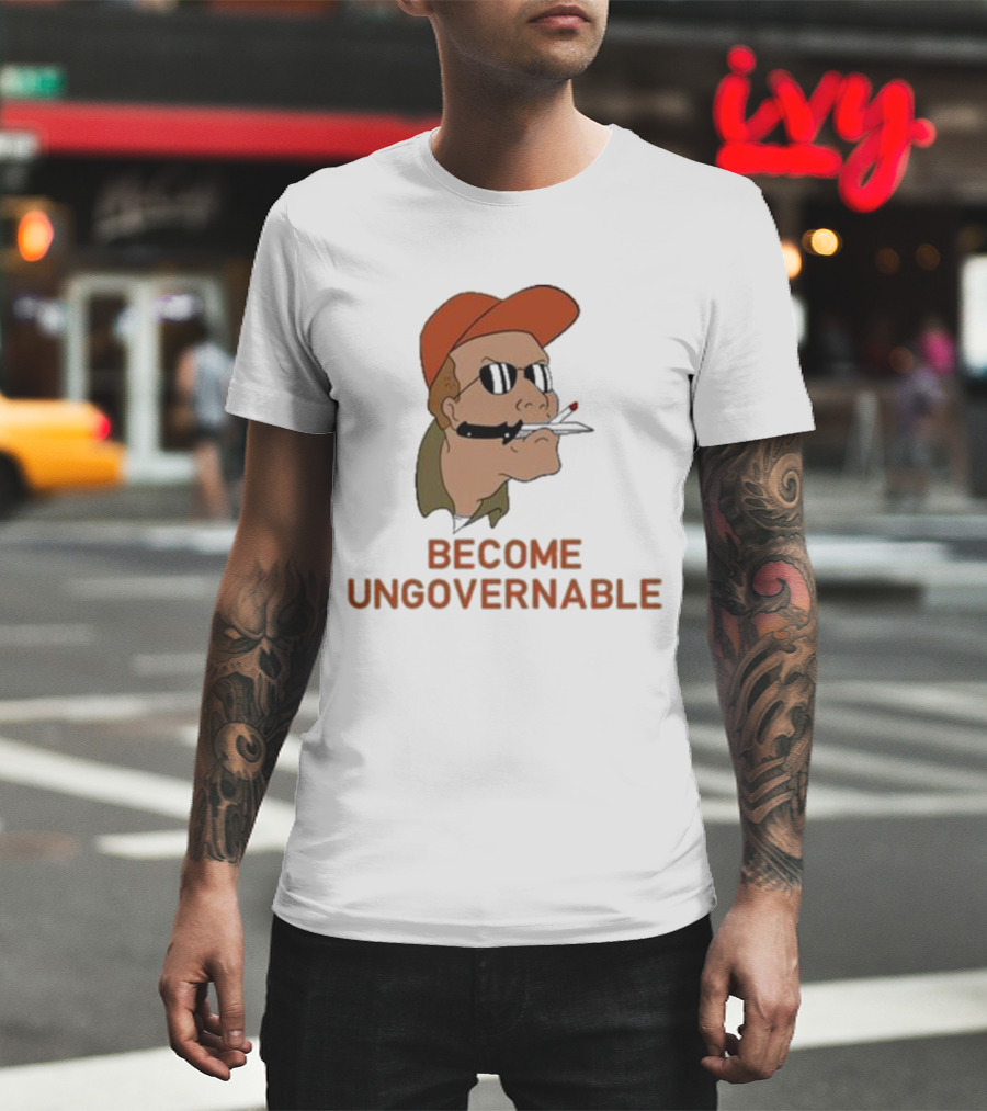 Become Ungovernable Rusty Shackleford Smoking Character With Sunglasses And Orange Hat T-Shirt