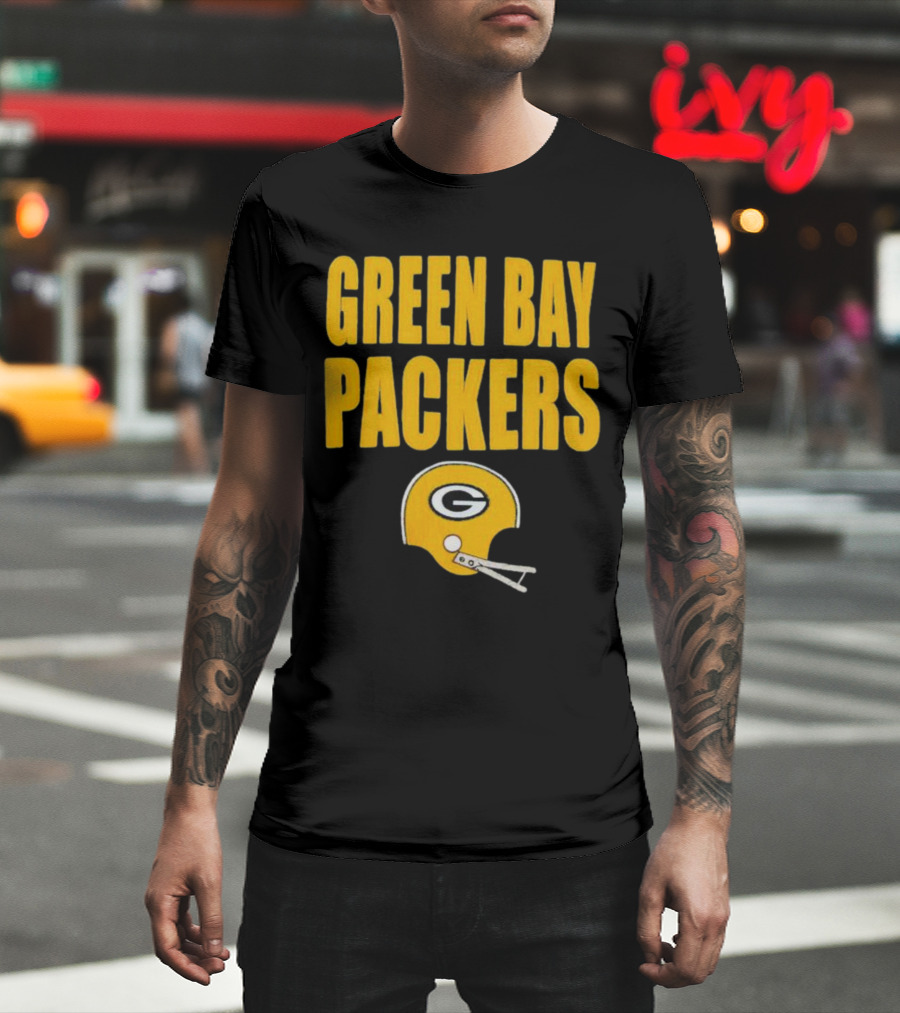 Green Bay Packers Helmet Logo And Text Football Fan Gear T-Shirt
