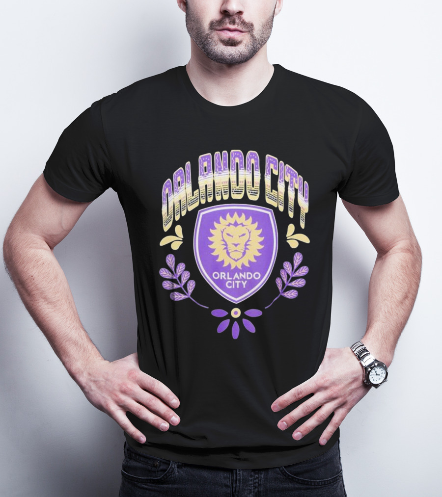 Orlando City SC Serape Style Lion Emblem Purple And Yellow T-Shirt