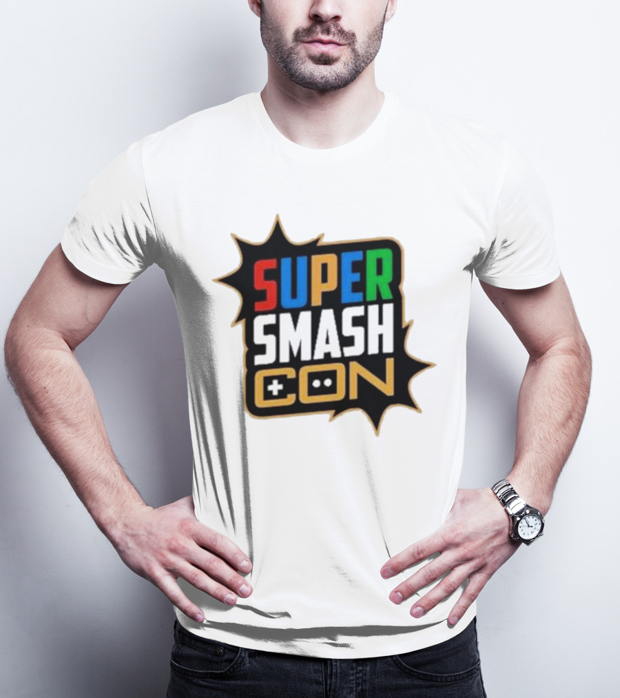 Super Smash Con Logo With Game Controller Icon Colors Burst T-Shirt