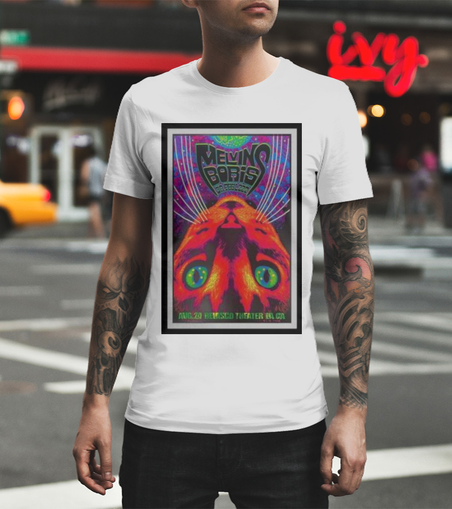 Melvins Boris Dr. Feelgood Aug 29 Belasco Theater LA CA Psychedelic Cat T-Shirt