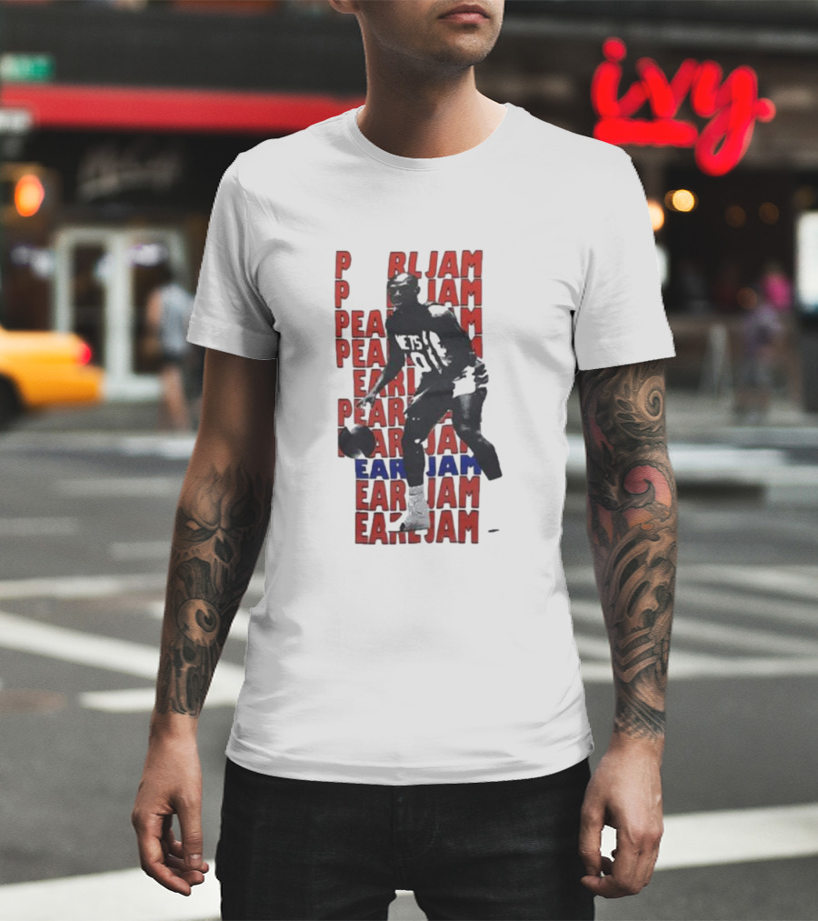 Pearl Jam Mookie Blaylock Basketball Tribute Red Blue Text T-Shirt