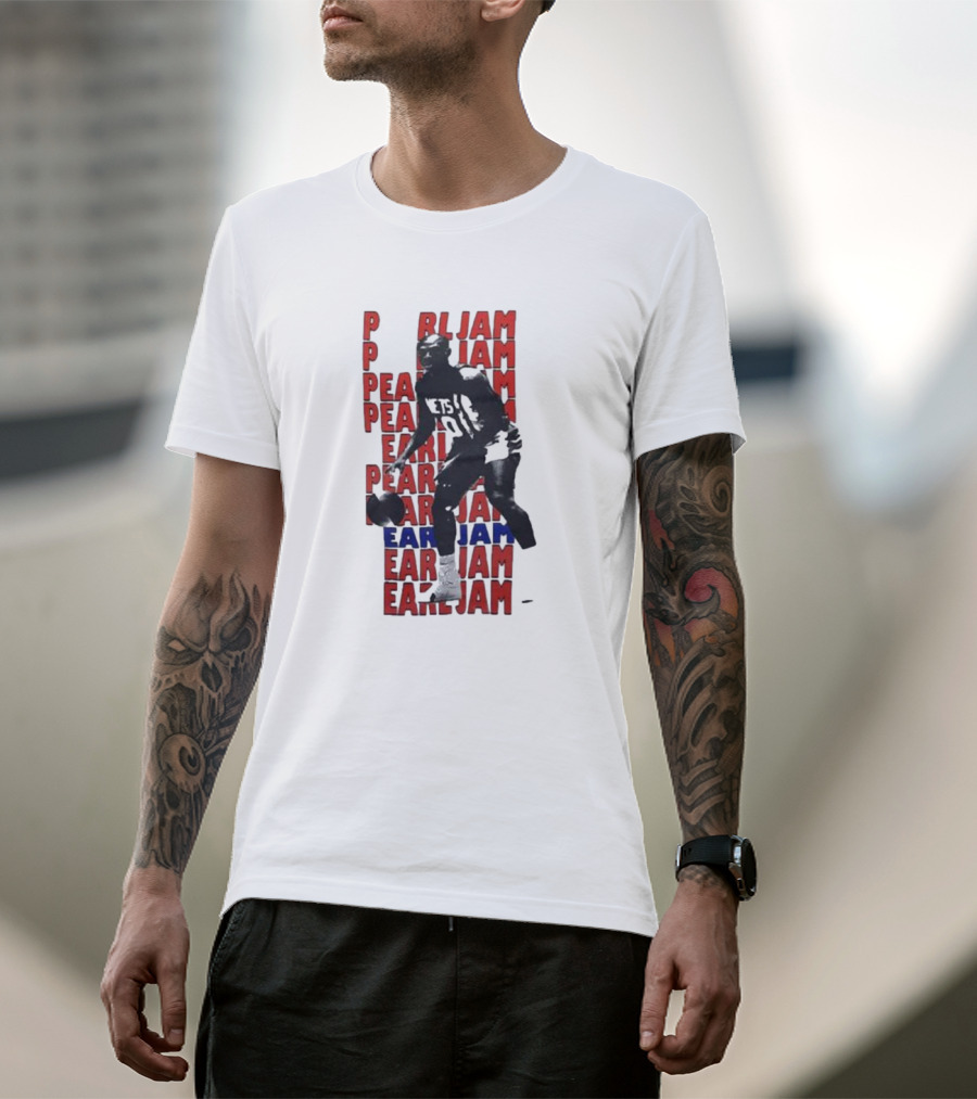 Pearl Jam Mookie Blaylock Basketball Tribute Red Blue Text T-Shirt