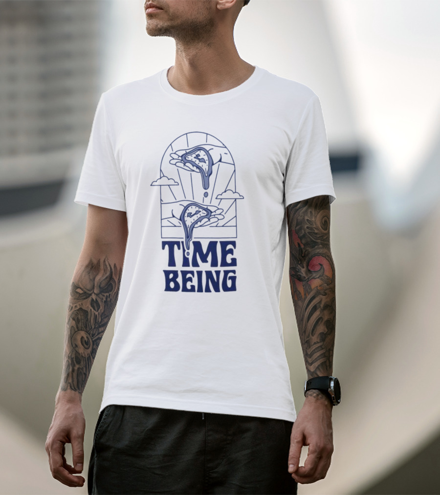 Time Being Dripping Clocks In Hands With Clouds T-Shirt