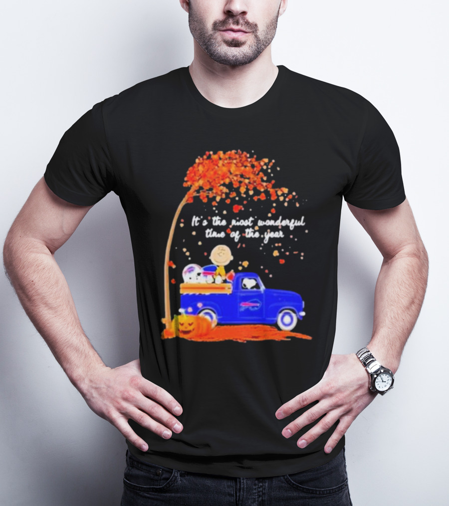Snoopy And Charlie Brown Buffalo Bills It's The Most Wonderful Time Of The Year Autumn Truck Scene T-Shirt