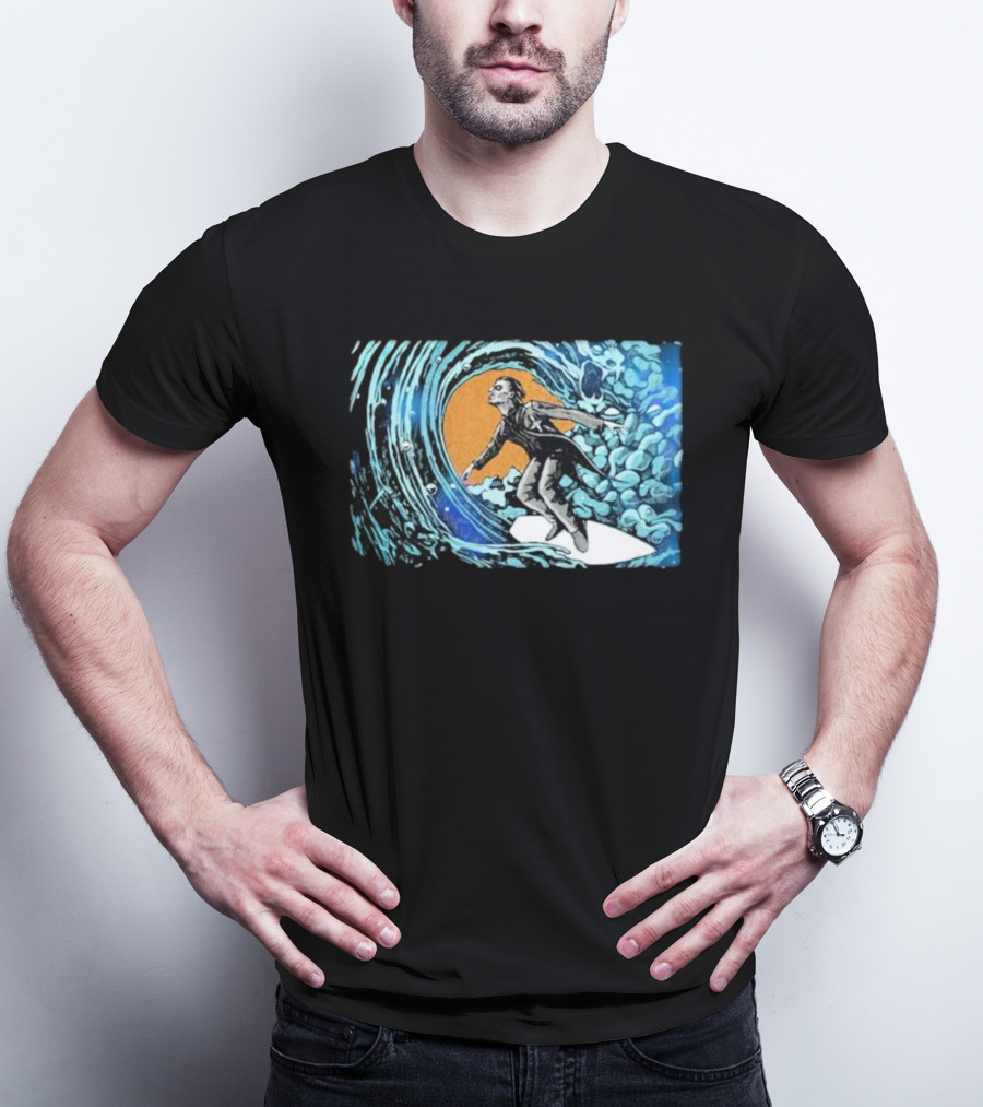 Maedenart Ghost Evil Surfer Riding Wave With Blue Turbulence T-Shirt