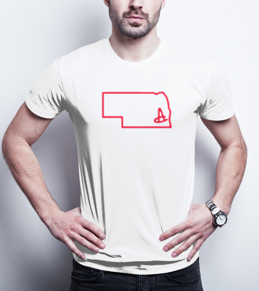 Nebraska Amigos State Outline With Iconic Red Letter A T-Shirt