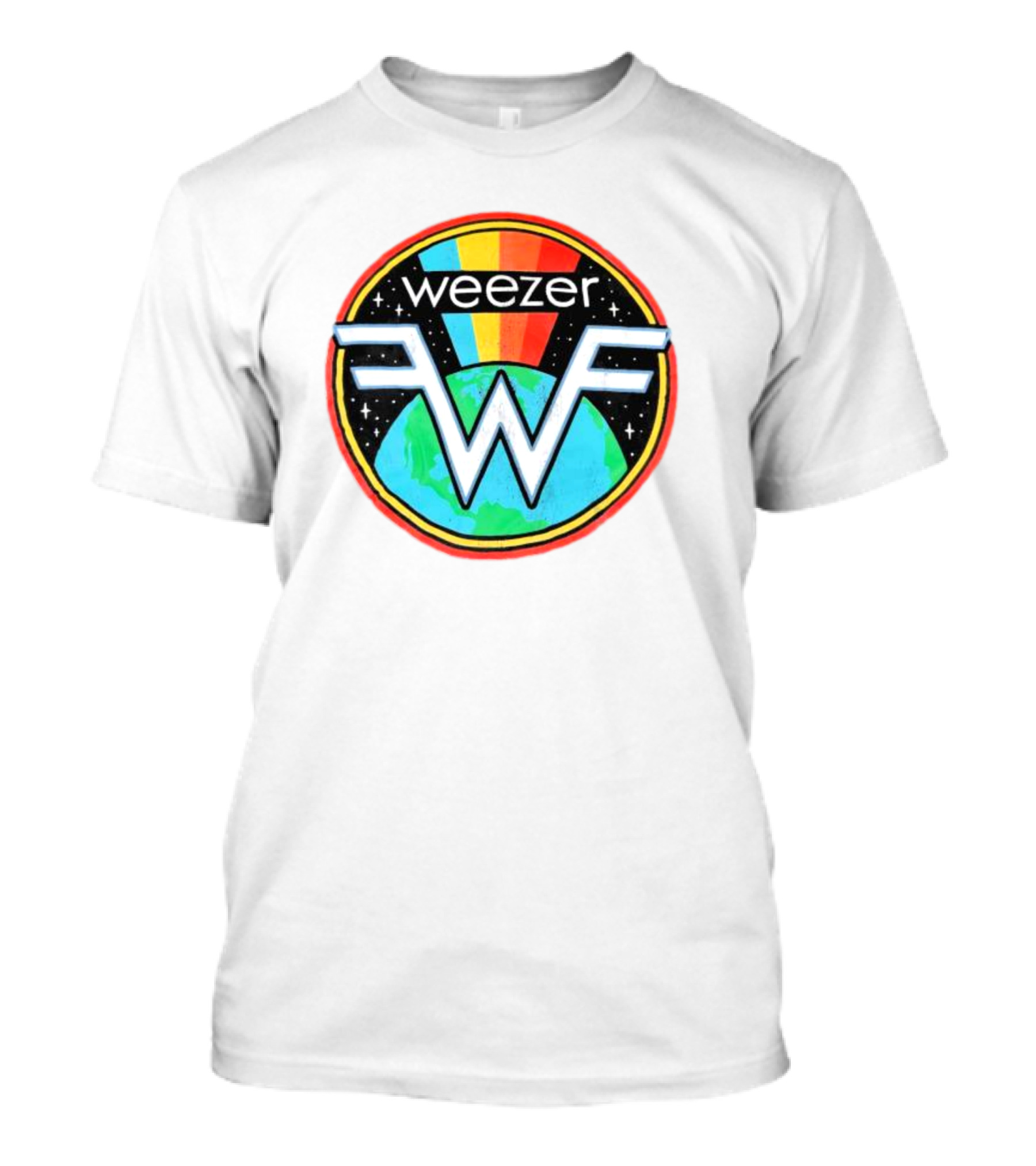 Weezer WF Earth Rainbow Alternative Rock Planet Badge T-Shirt