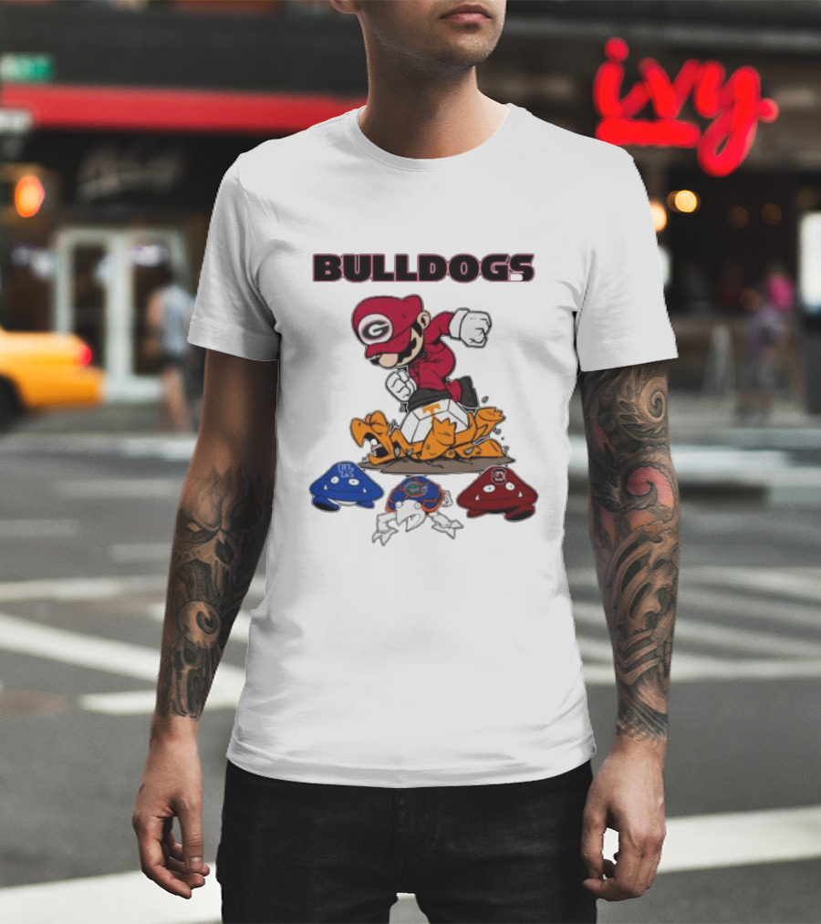 Bulldogs Super Mario Inspired Design With Iconic Gaming Motifs T-Shirt