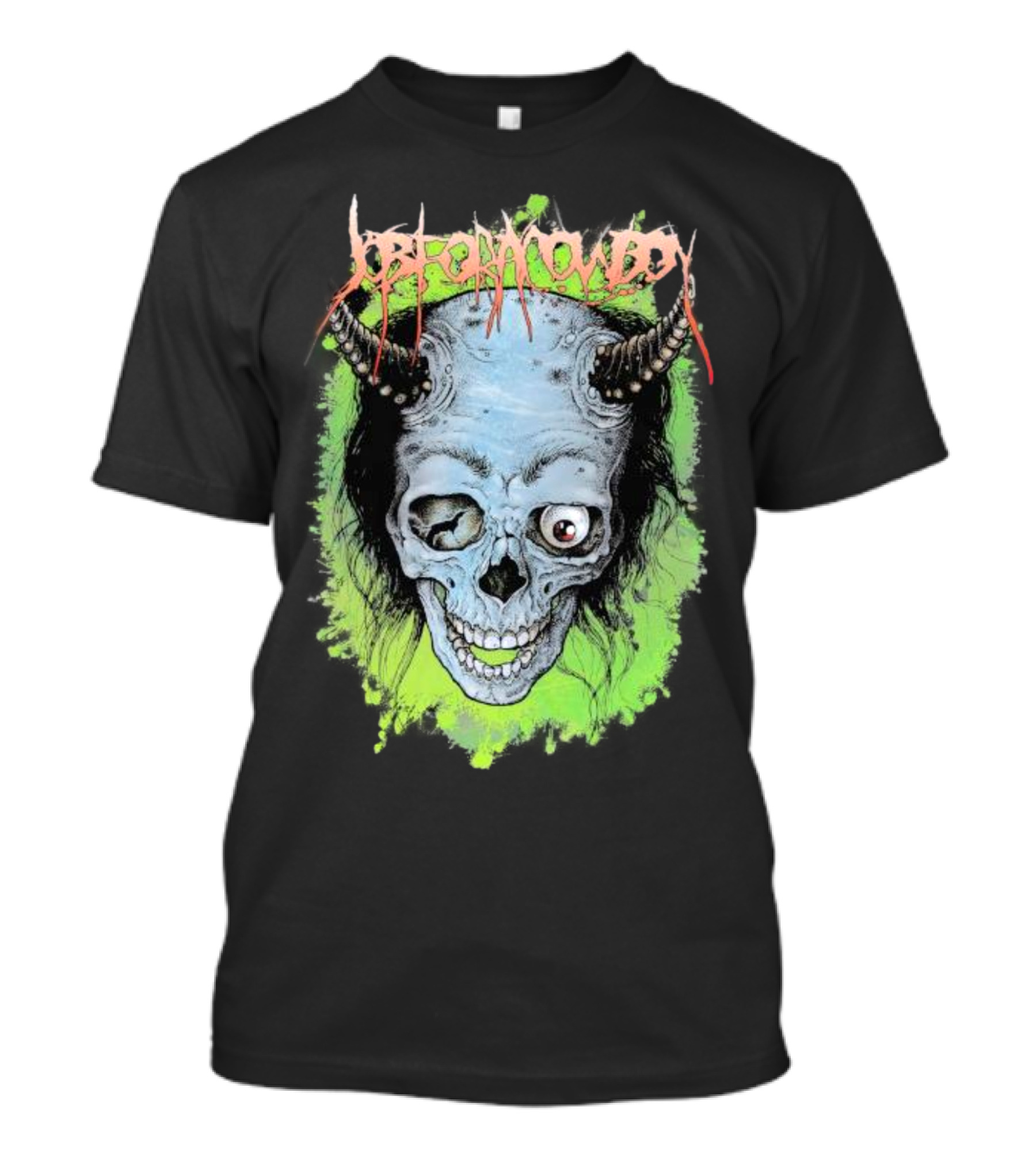 Job For A Cowboy Demon Skull Green Background T-Shirt
