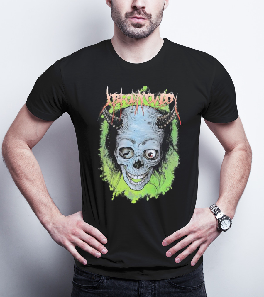 Job For A Cowboy Demon Skull Green Background T-Shirt