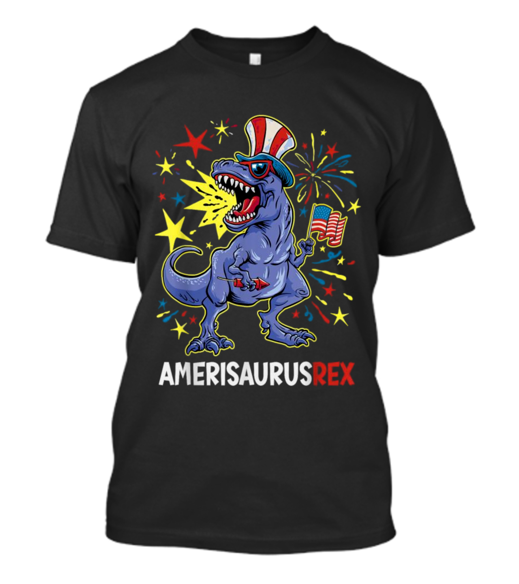 Amerisaurus Rex Patriotic Dinosaur With American Flag And Fireworks Hat T-Shirt