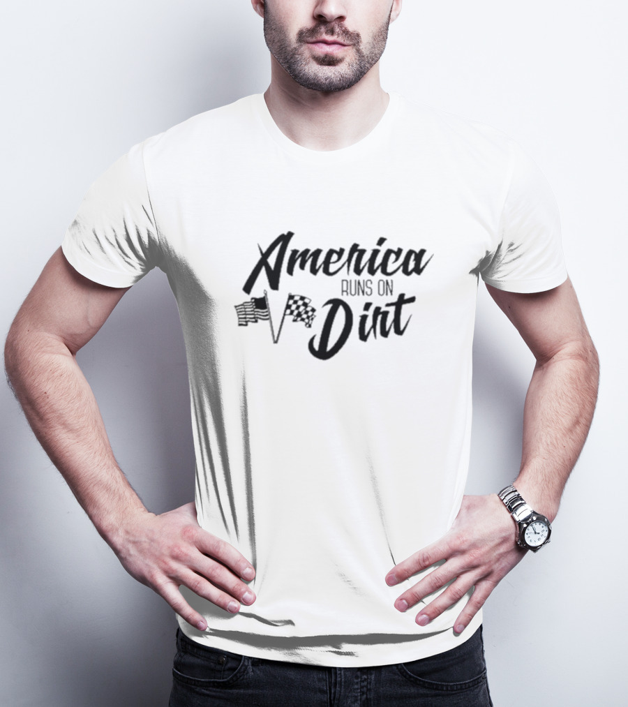 America Runs On Dirt Racing Flags Iconography T-Shirt