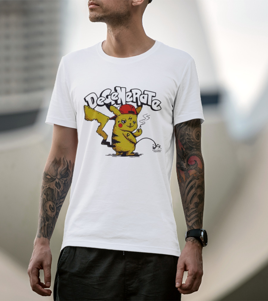Degenerate Pikachu Smoking With Red Hat T-Shirt