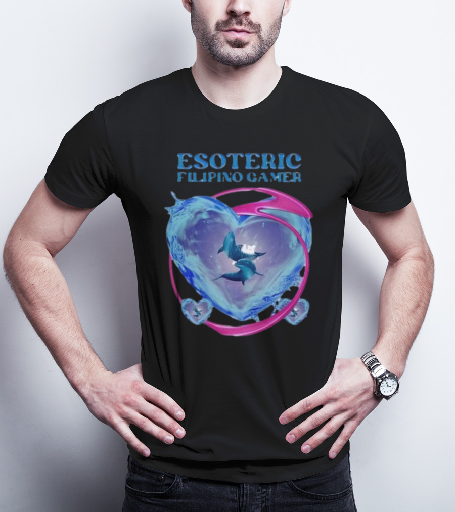 ESOTERIC FILIPINO GAMER Heart With Dolphins In Oceanic Sphere T-Shirt