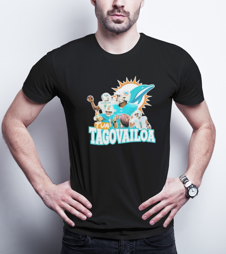 Miami Dolphins Tua Tagovailoa Football Action Collage T-Shirt